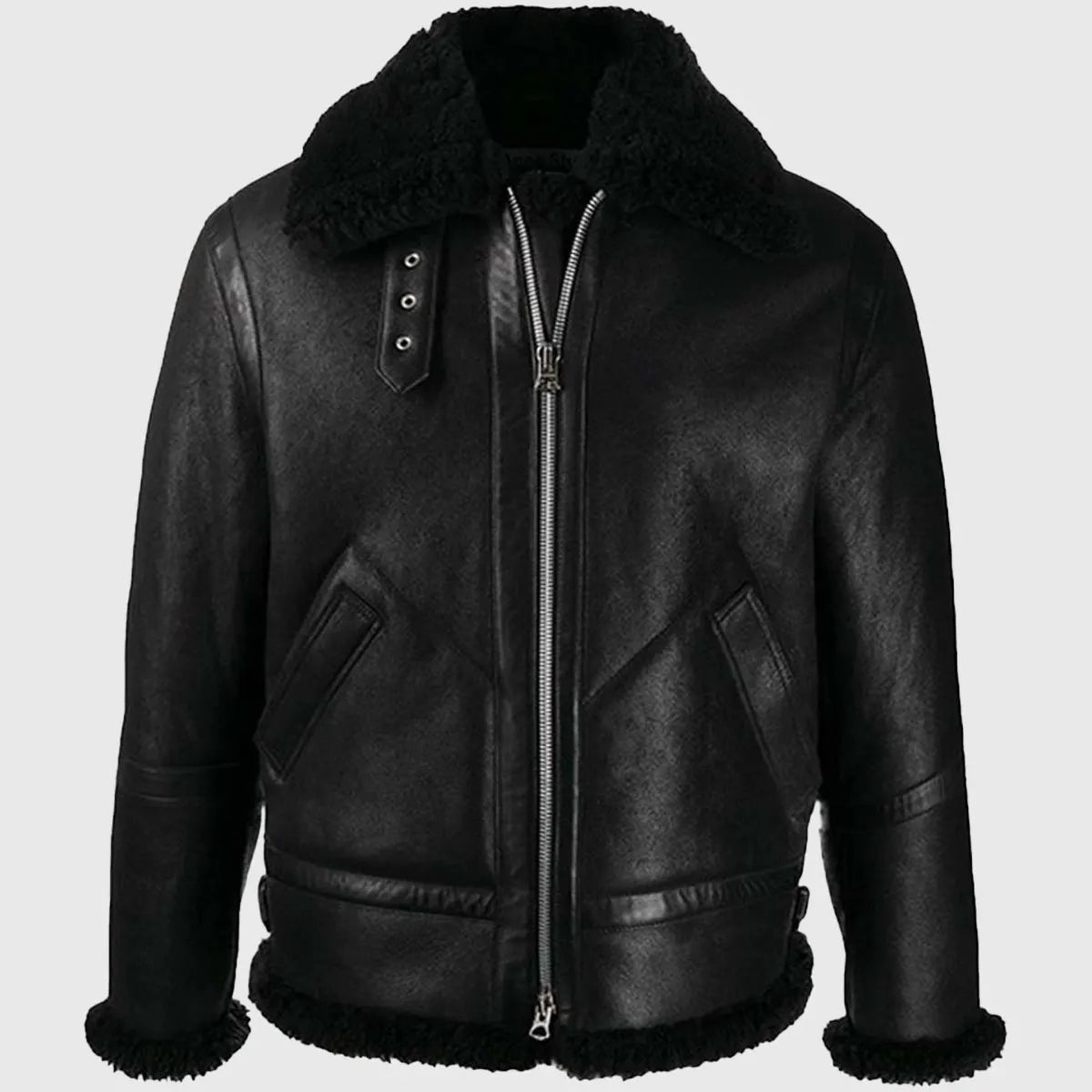 Ashley B-3 Shearling Black Leather Aviator Jacket – BLACKTOP GEAR